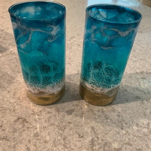 Set of 4, Beach Glassware, Beach Wine Glasses, Beach Drinkware, Wedding ...