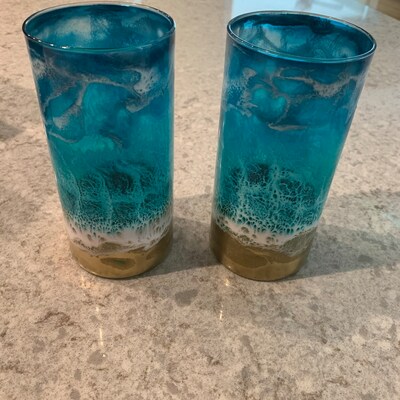 Set of 4, Beach Glassware, Beach Wine Glasses, Beach Drinkware, Wedding ...
