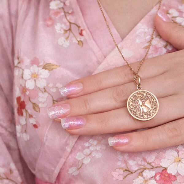 14K Solid Gold Inari Fox Necklace, Silver Kitsune Pendant, Shinto ...