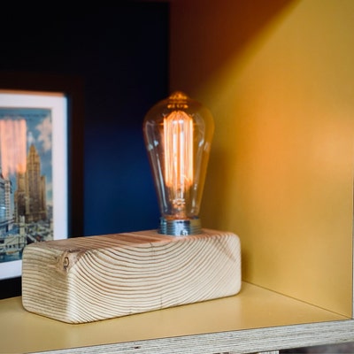 Wood Desk Lamp With Edison Light Bulb, Home Office, Bedside Lamp ...
