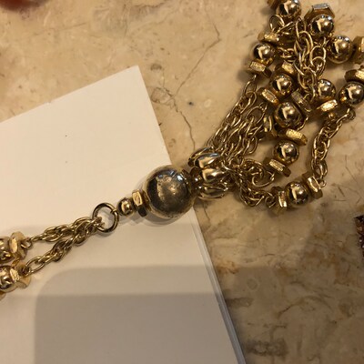 Long Gold Plated Rope Chain Bolero Necklace With Multi-ring Tassels ...