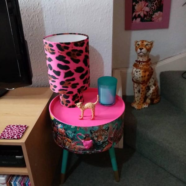 Handmade Velvet Neon Pink Leopard Print Portable Lamps. 3 Sizes ...