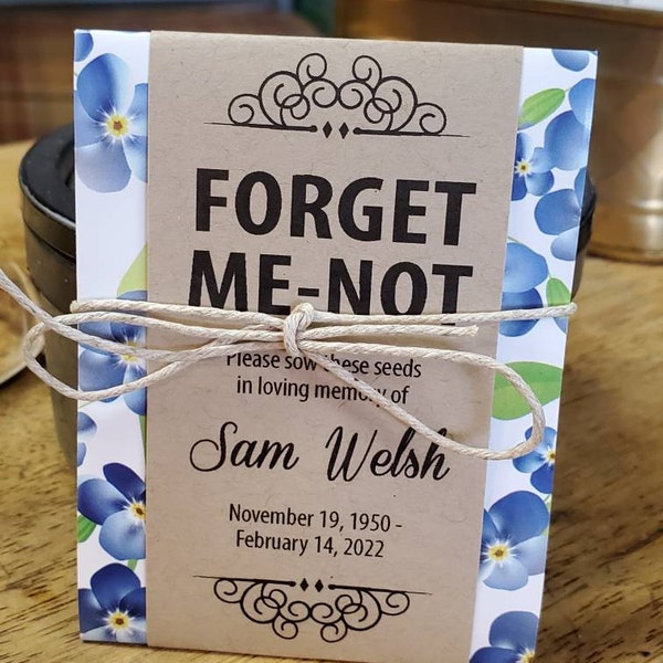 Personalized Memorial Forget-me-not Seed Packets With Blue Floral Wrap ...