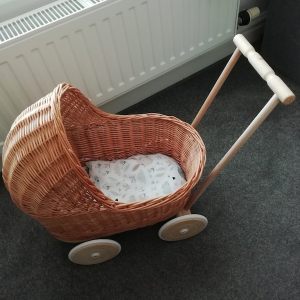 CUSTOMISABLE Handmade Natural Wicker Rattan Dolls Pram, Choose Your ...
