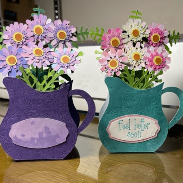 Pitcher of Flowers Card SVG. Flower Box Card Cutting File. Floral Card ...