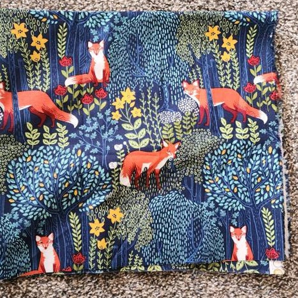 Blue Orange Yellow Gold Fox Woodland Forest Quilter's Weight Cotton ...
