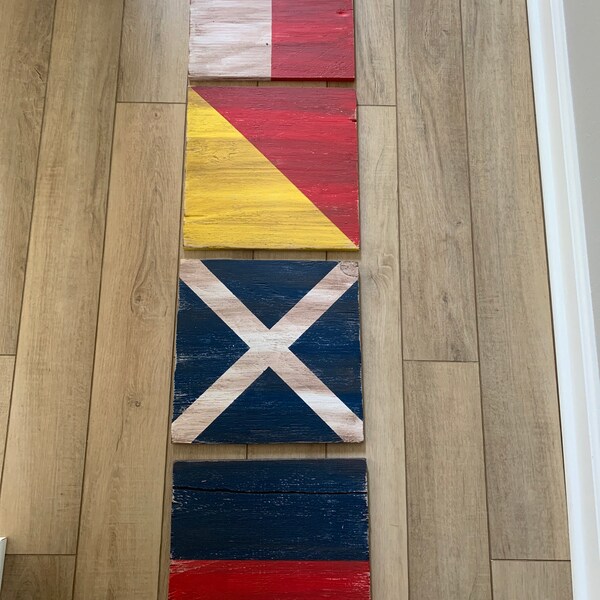 12" Wood Nautical Flag Wall Art. Custom Signal Flags. Nautical Gallery Wall Art. Nautical Home ...