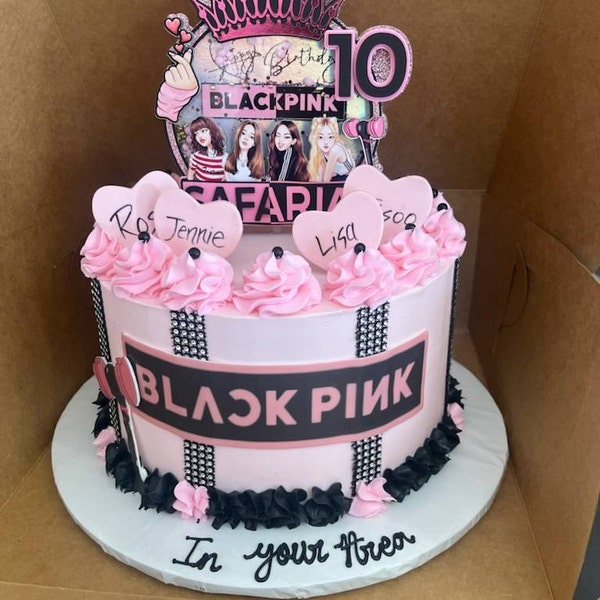 Cake Topper With Shaker, Black & Pink Cake Topper, Pink Party Theme ...