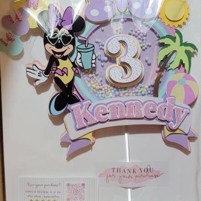 Minnie Shaker Topper, Minnie Summer Cake Topper, Minnie Pool Party Cake ...
