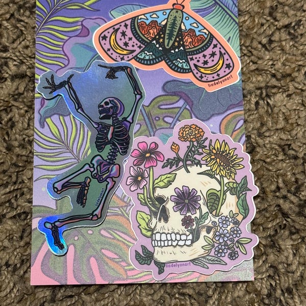 Skeleton Art Print, Colorful Skull Wall Art, Spooky Art, Halloween ...