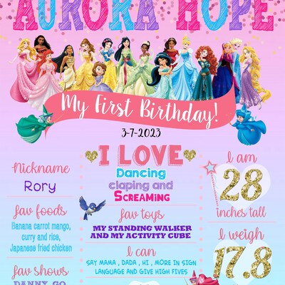 Princess Birthday Chalkboard Poster Printable Princess Birthday ...