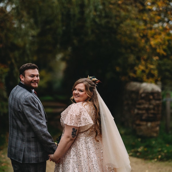 Layla - 2 Tier Glitter Bridal Veil, Bespoke Veil, Champagne Glitter ...
