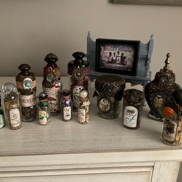 Botanical Specimen Apothecary Jars, Flower Potion Bottles, Collectable ...