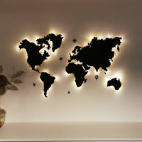 LED WORLD MAP / Wood World Map / Modern Home Decor / Led Wall Art / Led ...