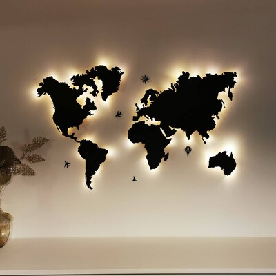 LED WORLD MAP / Wood World Map / Modern Home Decor / Led Wall Art / Led ...