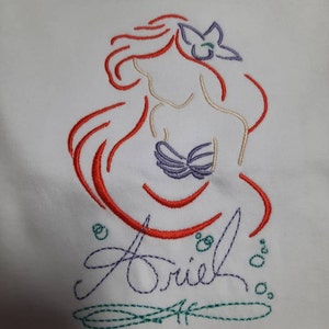 Ariel From the Little Mermaid Sketch Autograph Combo Digital Embroidery ...