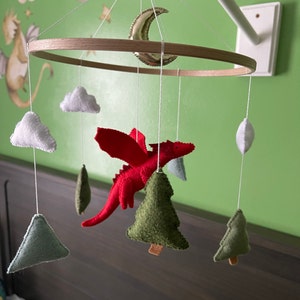 Red Dragon Mobile for Baby Nursery Fantasy Nursery Felt Dragon Gender ...