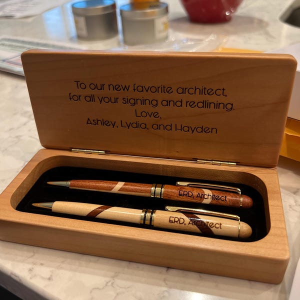 Engraved Wooden Pen Set Monogramed Pen Case Rosewood Pen Box Pen ...