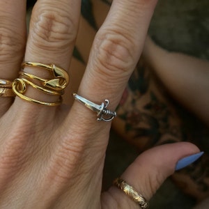Sterling Silver Sword Ring or Dagger Ring Solid 925 Weapon Custom Size ...
