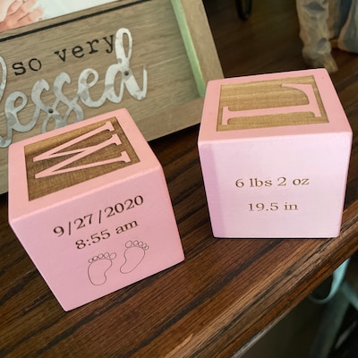 Baby Keepsake Block for Baby Girl, Baby Boy, Pink, Blue, Natural ...