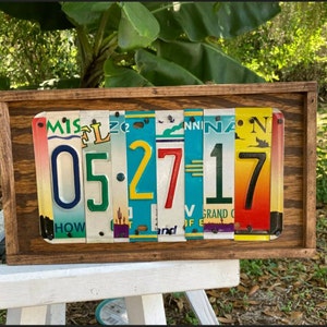 Custom date sign anniversary or wedding license plate art | Etsy