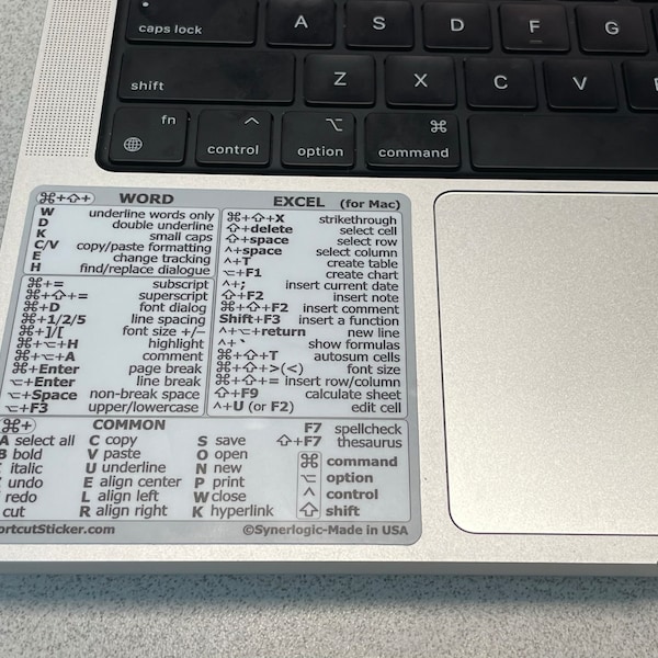 Word/excel (for Mac) - Quick Reference Guide Keyboard Shortcut Stickers ...