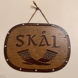Skål Bar Sign, Viking Home Decor, Skal Norse Gift, Drinking Horn Wall ...