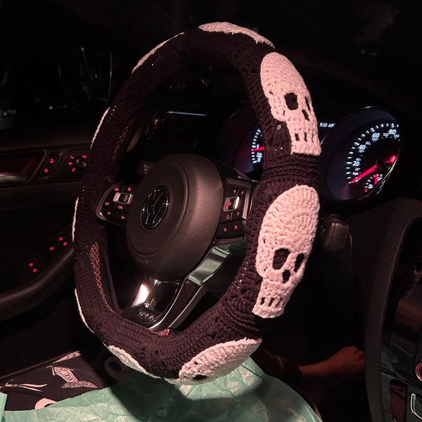 Black Skull Steering Wheel Cover Crochet for Men | Halloween Car ...