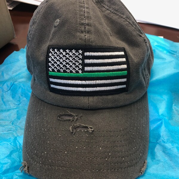 Thin Green Line Hat | Distressed Baseball Cap With Thin Green Line ...