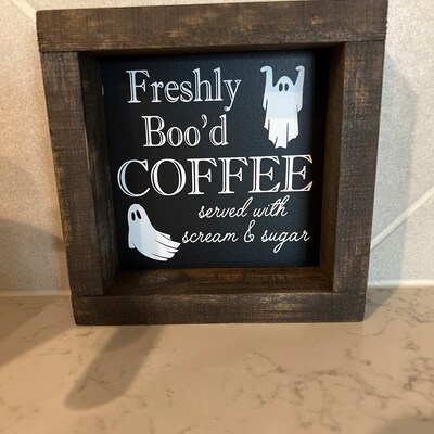 Freshly Boo'd Coffee Halloween Coffee Bar Decor Tiered Tray Wood Sign ...