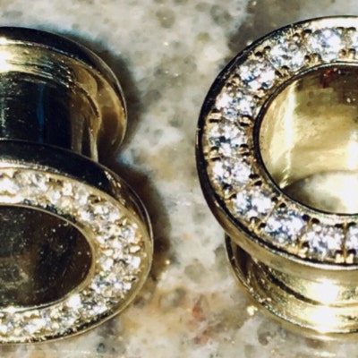 Solid Gold Ear Tunnels Diamonds 14k Ear Gauges Plugs Gauge Ear Lets ...