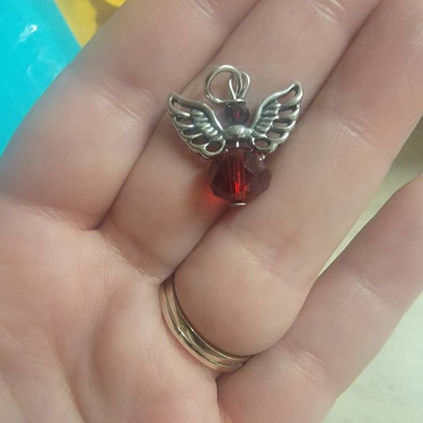 Silver Angel Charm, Colorful Beaded Angel Charm, Crystal Angel Pendant ...