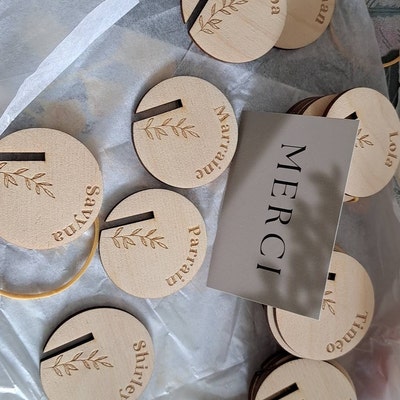 Marque-place pour verre, en bois à personnaliser, mariage, anniversaire ...