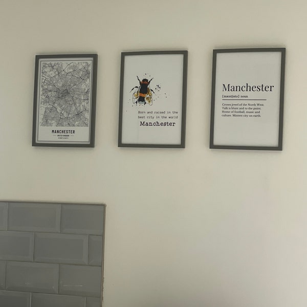 Manchester Prints, Set of 3 Manchester Inspired Wall Prints, Manchester ...