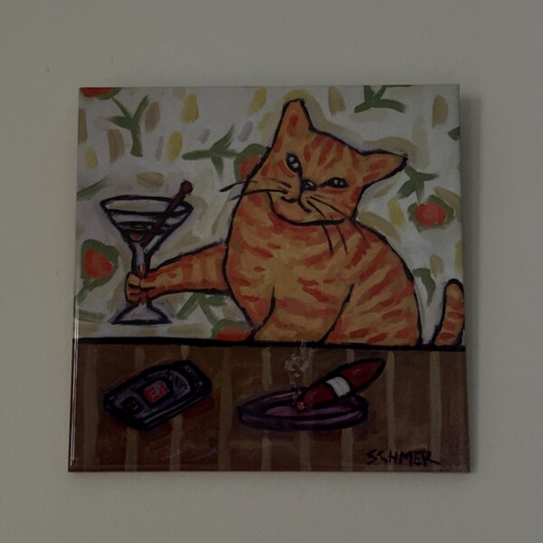 Praying Mantis at the Wine Bar Insect Art Coaster Tile - Etsy