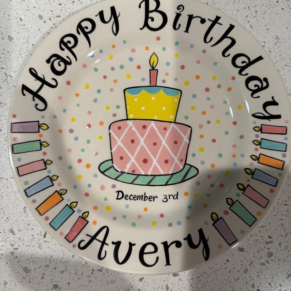 Birthday Plate, Custom Name Personalized Hand Painted Ceramic Birthday ...