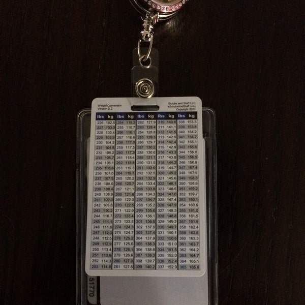 Adult Weight Conversion Badge Card Vertical Accessory for Nurse ...