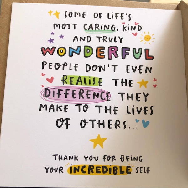 Thank You for Being Your Incredible Self Card - Thank You Card ...