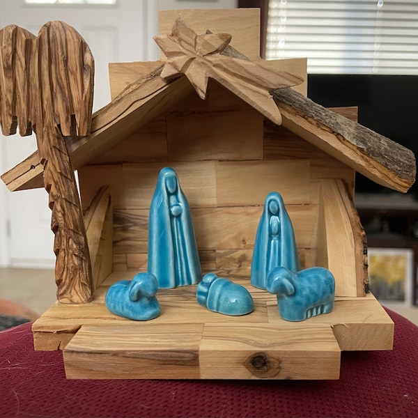 Modern Nativity Scene, Blue Caribbean, Handmade, Hand Painted, Ceramic ...