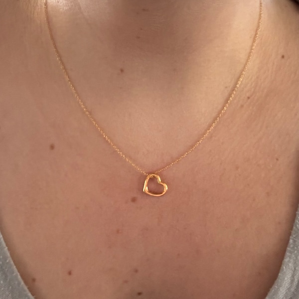 Gold Heart Necklace - Simple Heart Pendant - Floating Heart Pendant ...