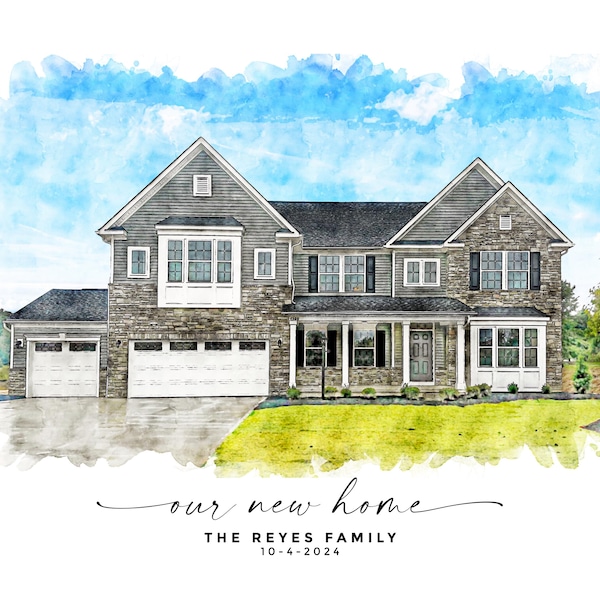 New Home and Housewarming Gift, Custom House Portrait, First Home Gift ...