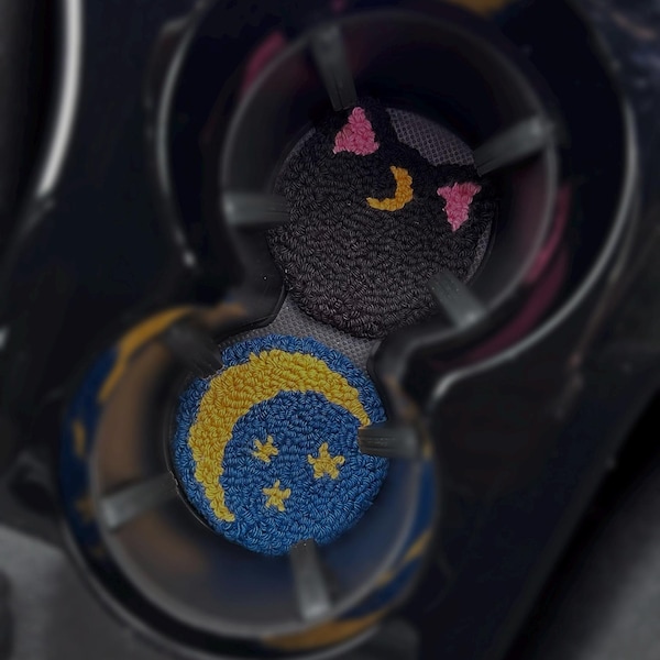 Celestial Whimsy Goth Mug Rug Coasters - Handmade Punch Needle Tufted ...