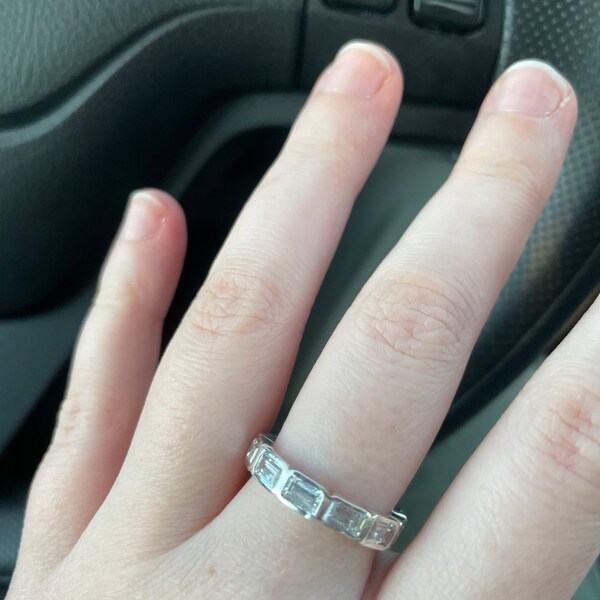 Bezel Set Moissanite Ring Three Stone Moissanite Unique Engagement Ring 2.30 CTW White Emerald ...