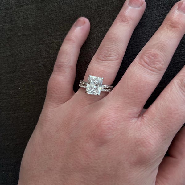 3.74ct Amazing Elongated Cushion Diamond Engagement Ring, 925 Sterling ...