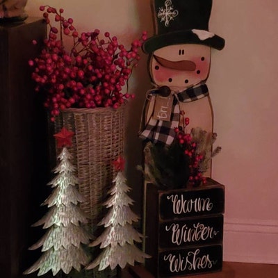 Standing Wood Snowman/3 Ft Tall/primitive Winter Decor/ Rustic Snowman ...