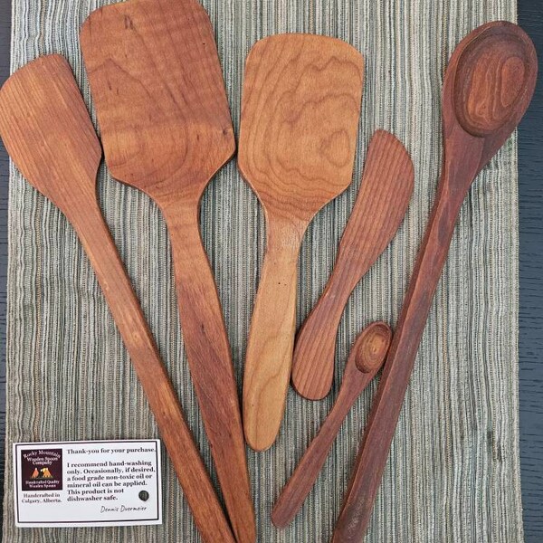 Wooden Kitchen Utensils Set Large Flipper, Small Flipper, Cooking Spoon ...
