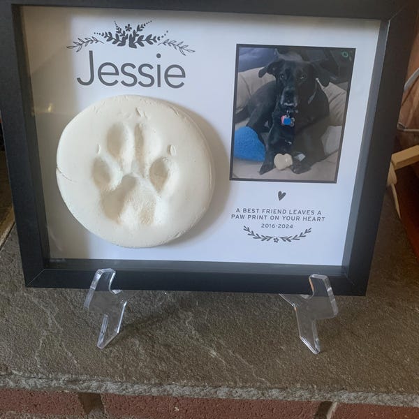 Pet Memorial Gift With Collar and Clay Paw Print Shadow Box, Clay Paw ...