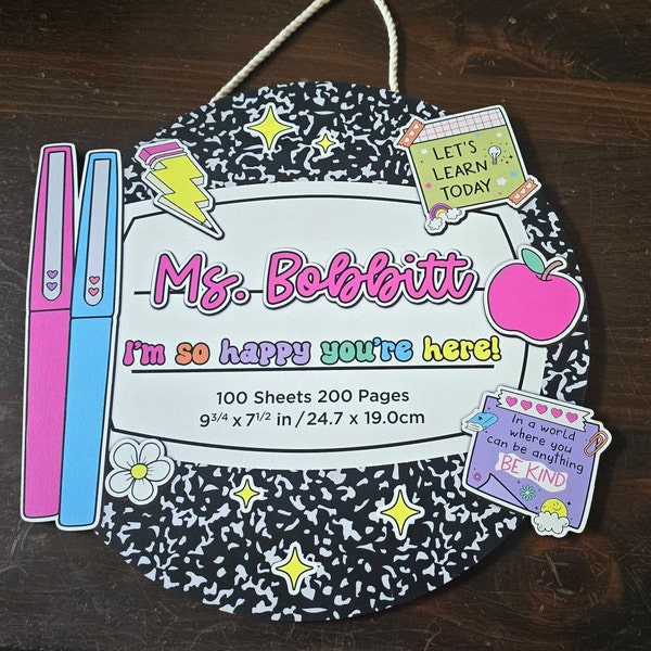 Personalized Teacher 3D Door Sign, Composition Notebook Door Sign ...