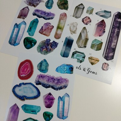 Gemstones Chart Watercolor Minerals Art Print Crystal - Etsy
