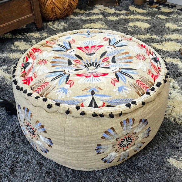 STUFFED Ottoman Pouf Indian Embroidery Handmade Pouf Footstool ...